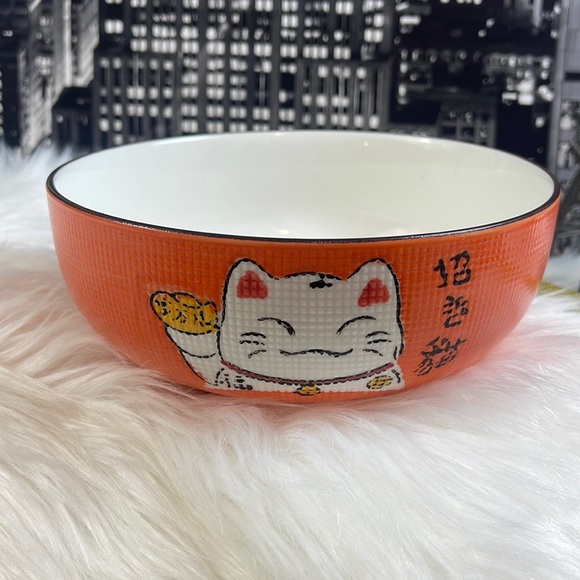 maneki Neko | Kitchen | 7x3 Hand Painted Bowl In Riz Cat Kawaii ...
